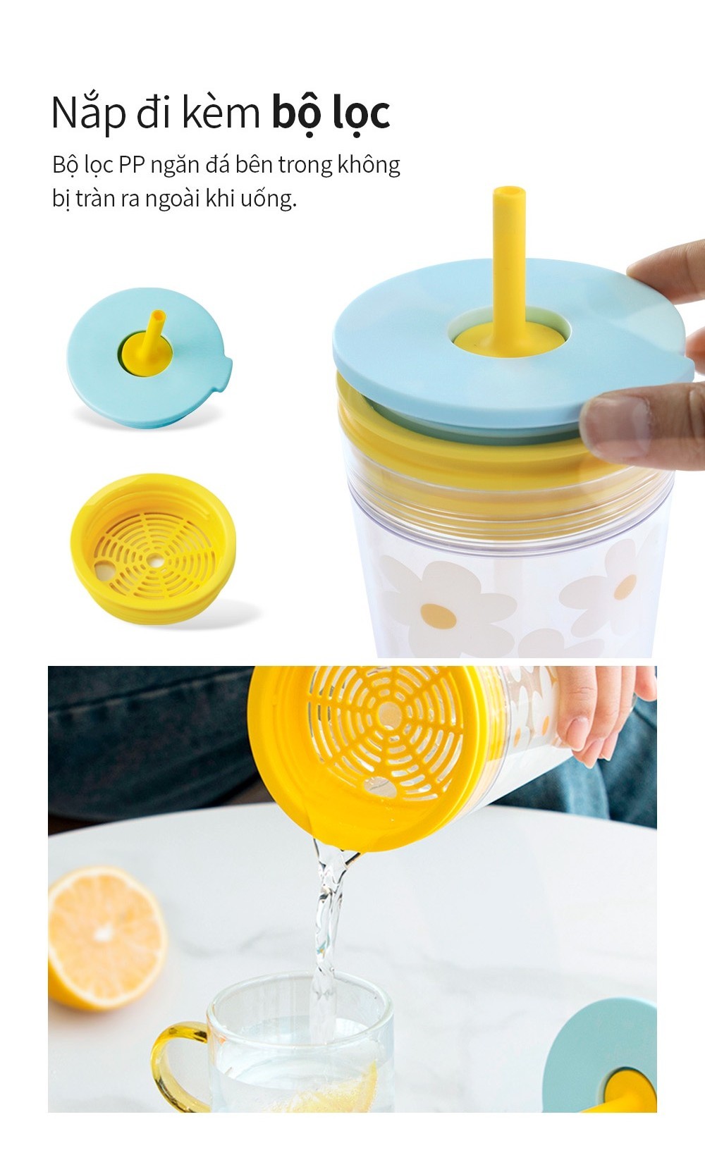 Ly nhựa 2 lớp có ống hút Lock&Lock Bucket cold cup 580ml - 2 màu Hồng, Vàng - HAP520 | Shopee ...