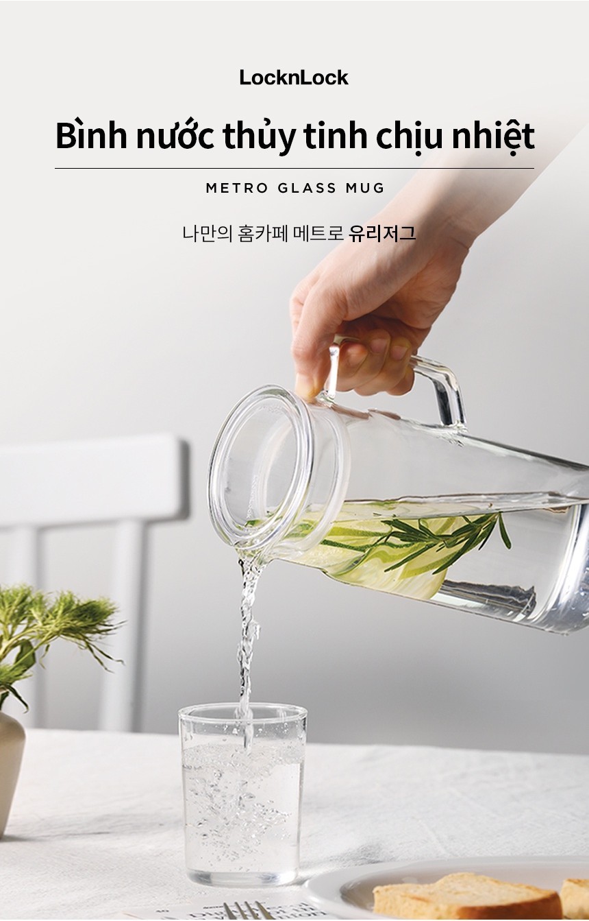 Bình nước thủy tinh chịu nhiệt Borosilicate Lock&Lock Metro Glass Jug 1 ...