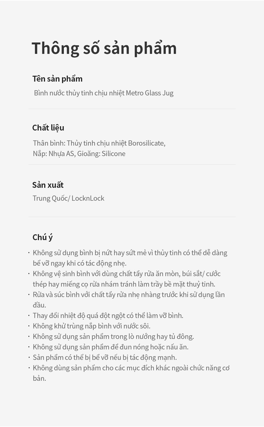 Bình nước thủy tinh chịu nhiệt Borosilicate Lock&Lock Metro Glass Jug 1 ...