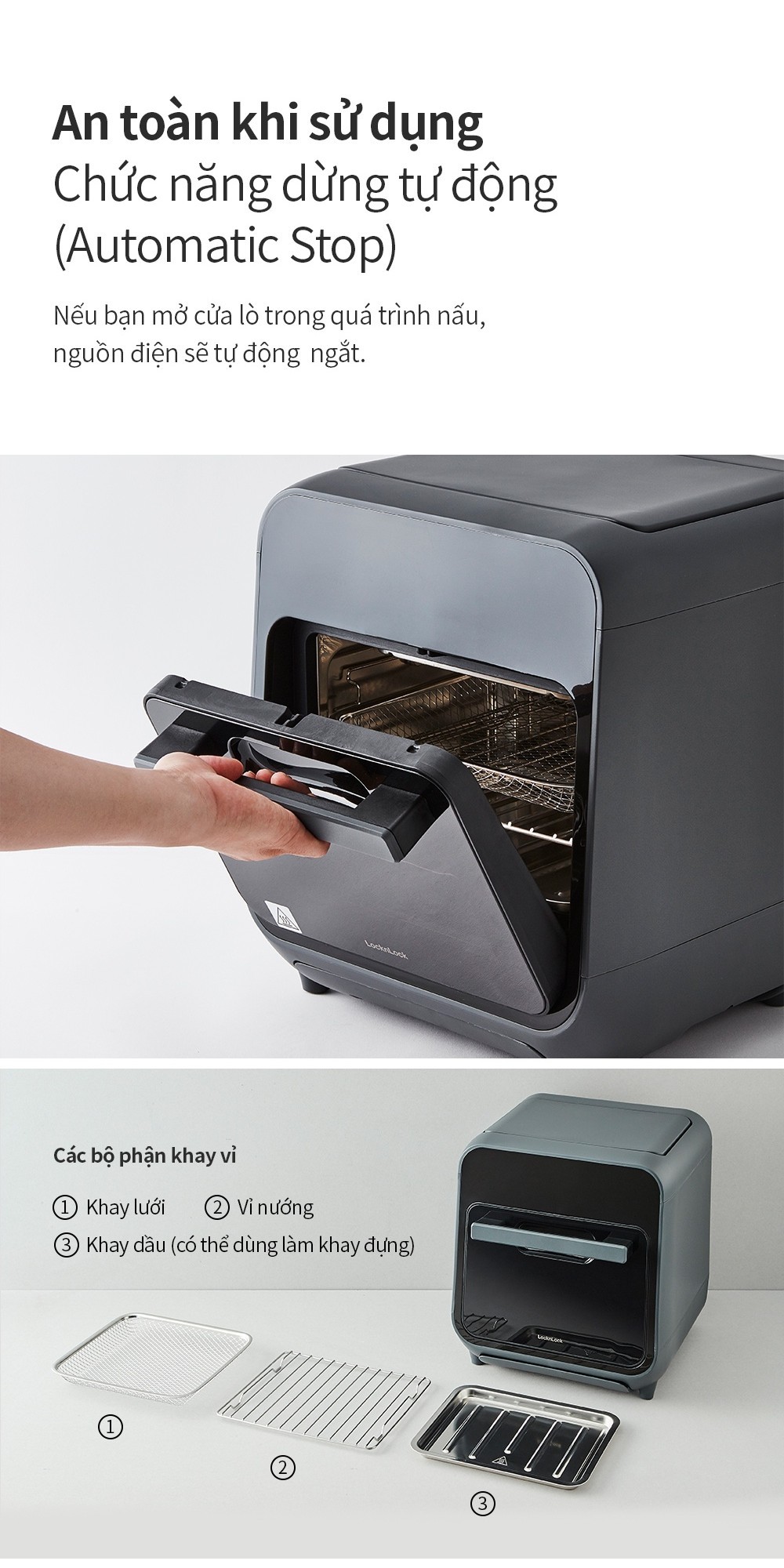 Lò nướng chân không kết hợp chức năng hấp LockL&Lock Steam Air Fryer Oven 12.5L EJF693GRY ...