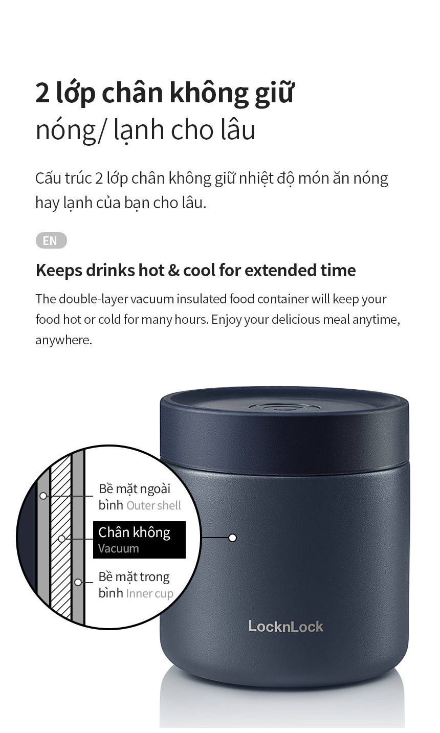 Bộ hộp cơm giữ nhiệt Lock&Lock Pump Vacuum Lunch Box (300ml*2, 500ml*1, bộ đũa và thìa, túi ...