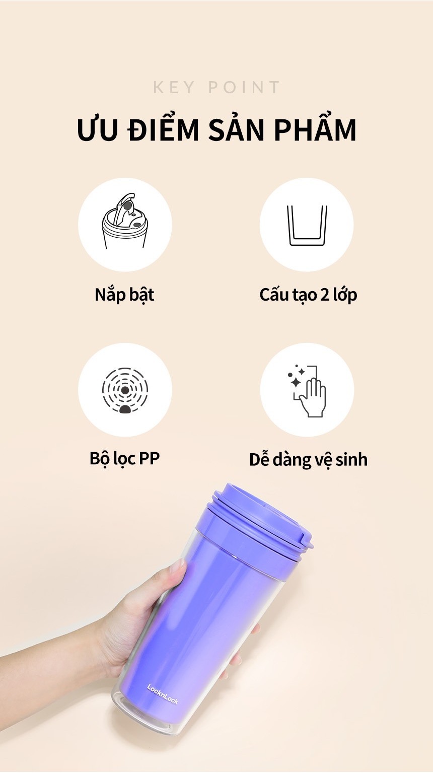 Ly nhựa 2 lớp nắp bật Lock&Lock Bucket cold cup 580ml màu tím HAP519BLU | Shopee Việt Nam
