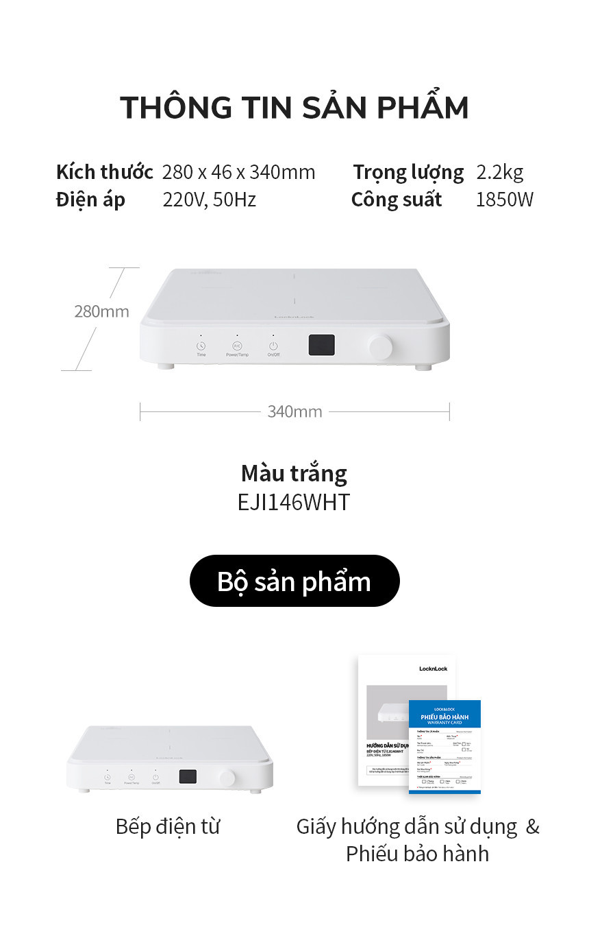 Bếp điện từ LocknLock Bianco Slim induction cooker màu trắng thiết kế ...