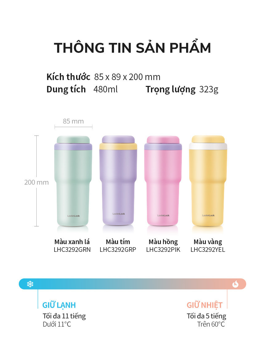 Bình giữ nhiệt Lock&Lock Daily Macaron Tumbler LHC3292 480ml thép không ...