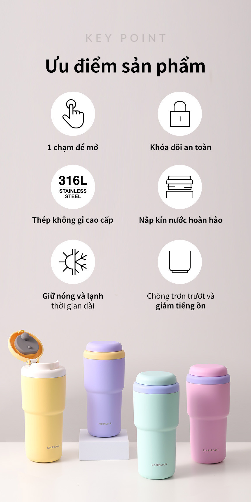 Bình giữ nhiệt Lock&Lock Daily Macaron Tumbler LHC3292 480ml thép không ...