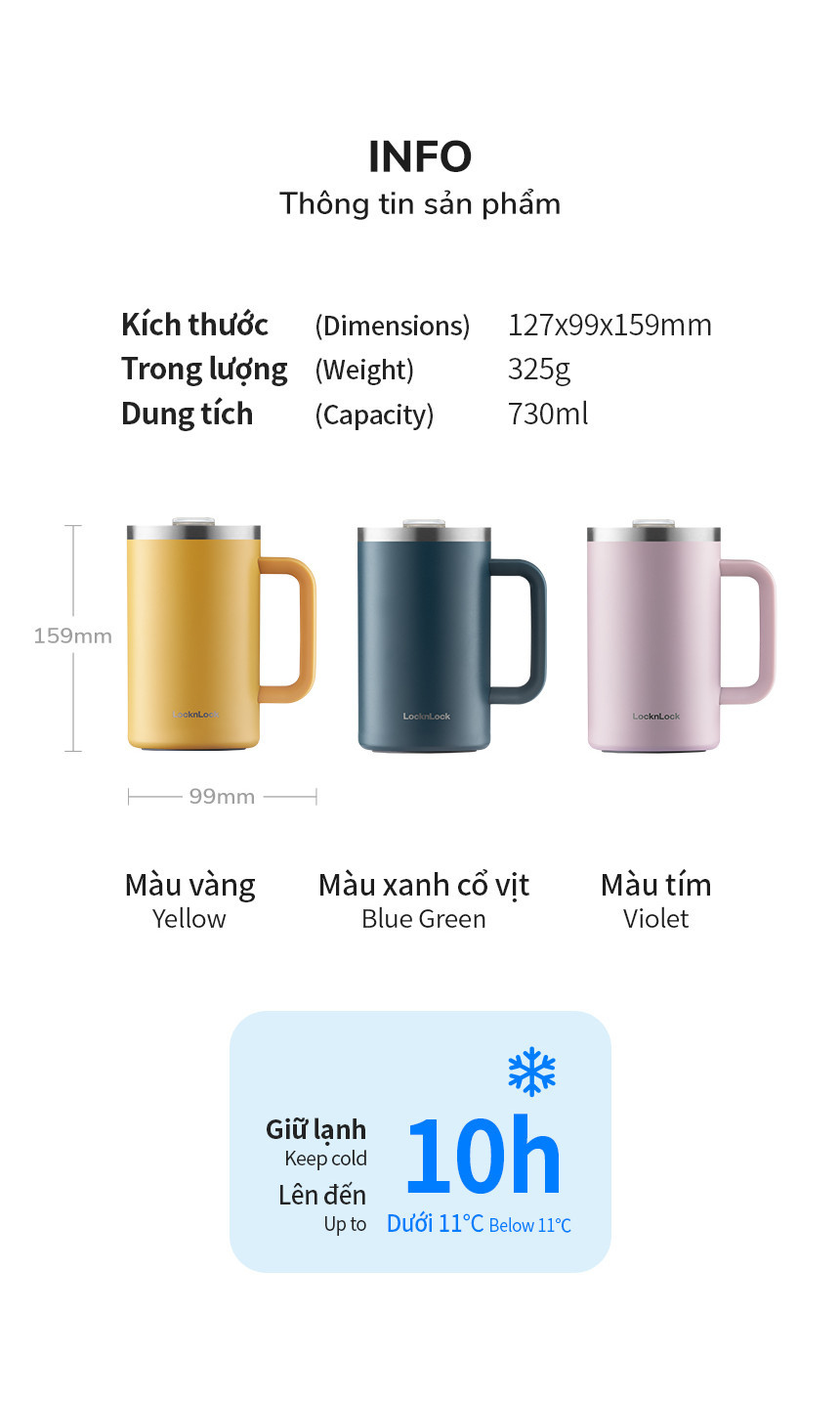 Cốc giữ nhiệt Lock&Lock Flat Table Mug 730ml LHC4320 - Màu xanh cổ vịt ...