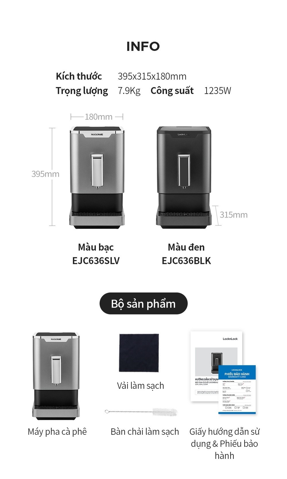 Máy pha cà phê Lock&Lock Espresso Coffee Machine EJC636 2 màu 5 cấp độ ...