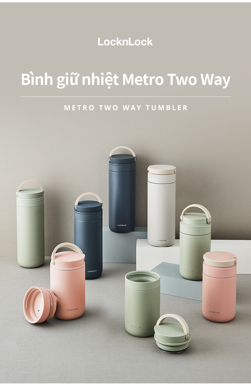Bình giữ nhiệt 475ml LocknLock Metro Two Way LHC4274 3 màu, quai xách, thép không rỉ SUS304 ...