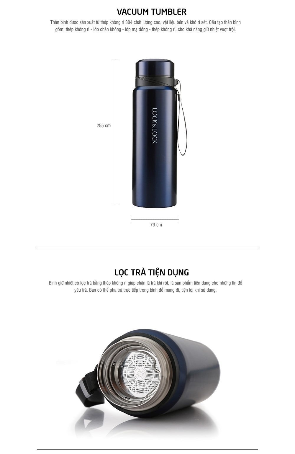 Bình giữ nhiệt LocknLock 800ml Chính hãng, có lõi lọc trà, nắp kín, dây ...