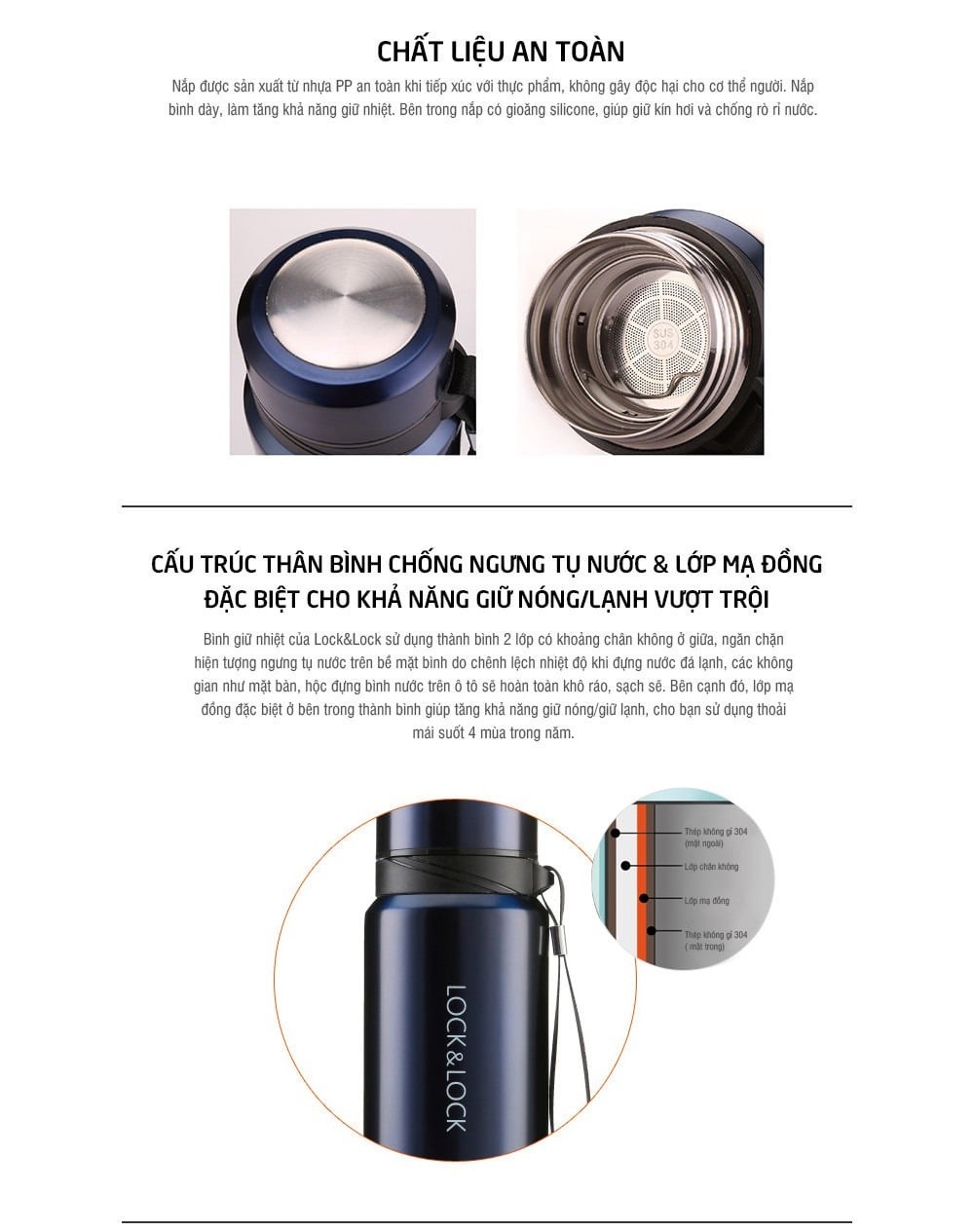 Bình giữ nhiệt LocknLock 800ml Chính hãng, có lõi lọc trà, nắp kín, dây ...