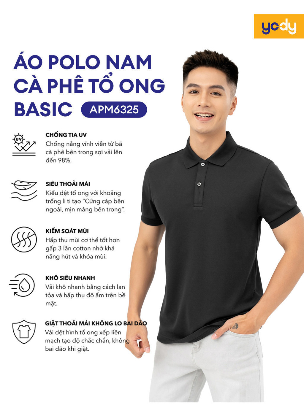 Áo Polo Nam Yody chất liệu cotton cafe tổ ong kiểu áo thun dáng basic ...