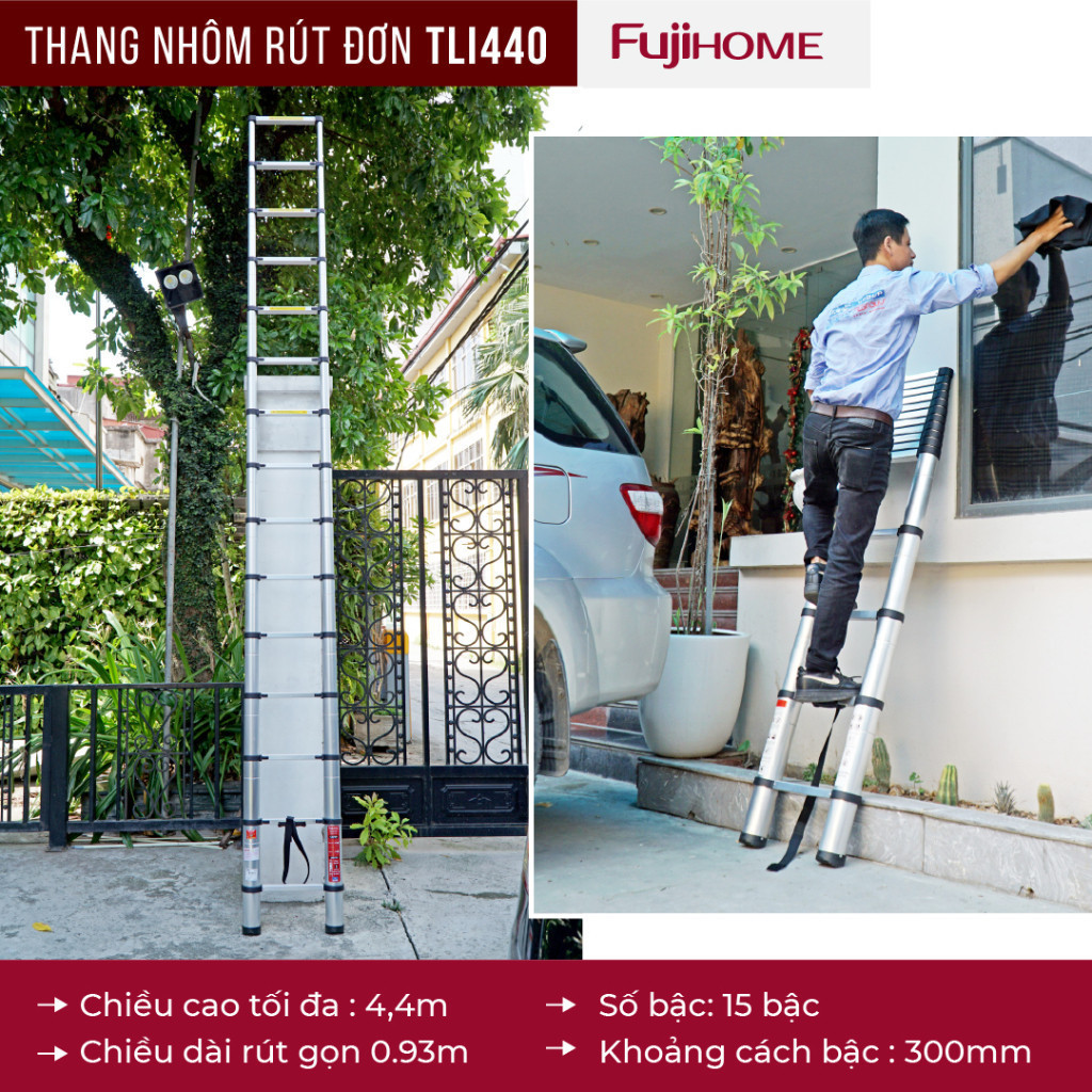 Thang nhôm rút đơn Nhập Khẩu 3,8m - 4,4m - 5m gấp gọn FUJIHOME, thang ...