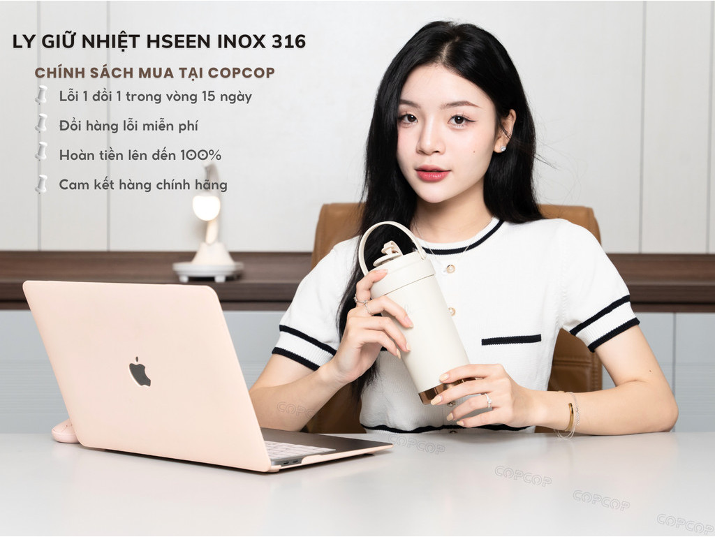 Ly giữ nhiệt Hseen COPCOP, inox 316 cao cấp 500ml thoải mái đựng được các loại nước,tặng kèm ống ...