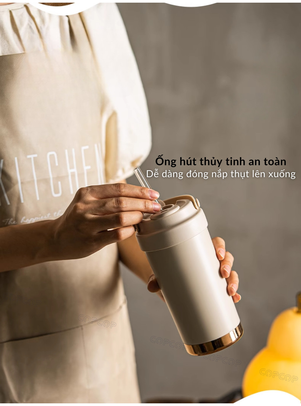 Ly giữ nhiệt Hseen COPCOP, inox 316 cao cấp 500ml thoải mái đựng được các loại nước,tặng kèm ống ...
