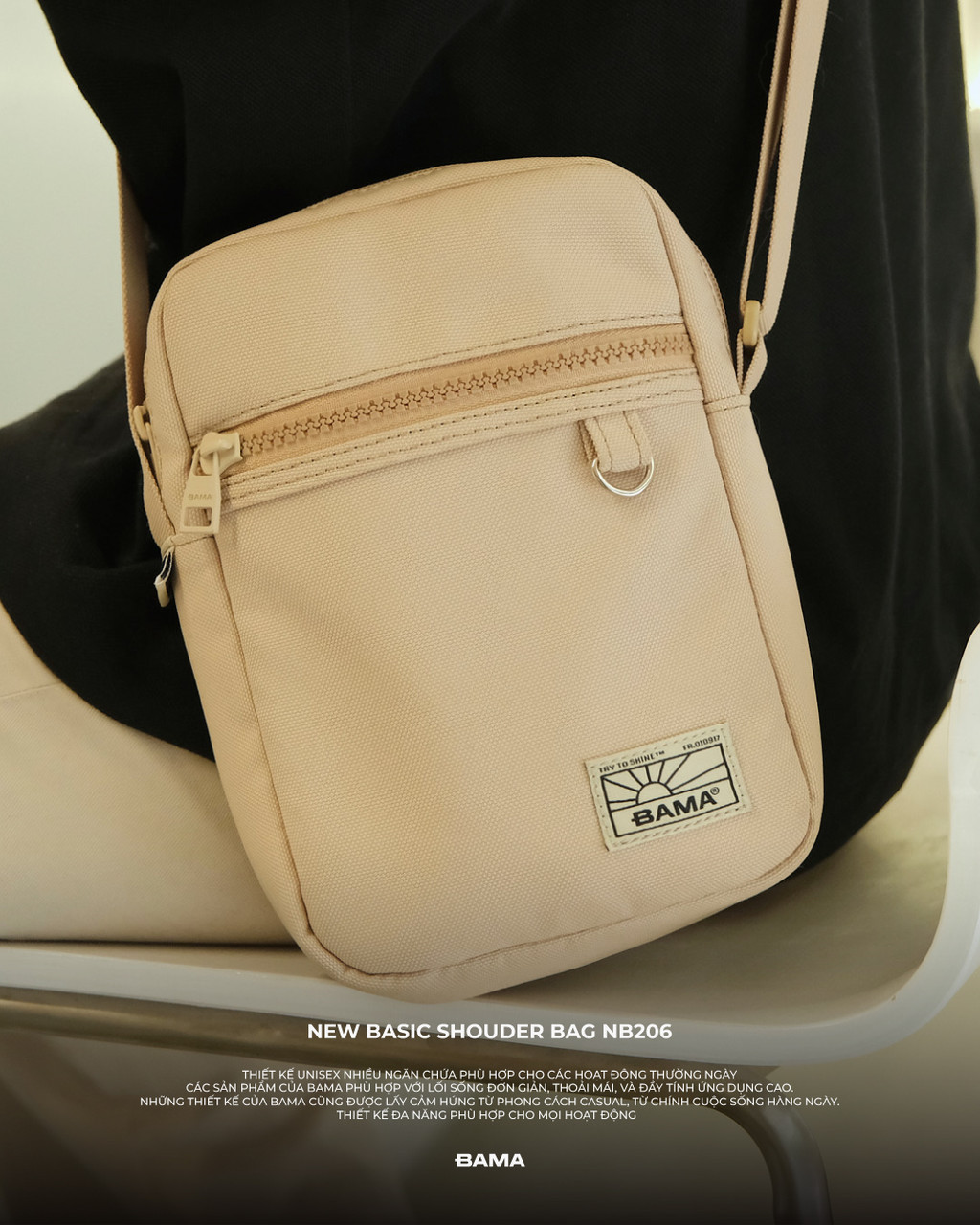 Túi đeo chéo nam nữ BAMA New Basic Shoulder Bag NB206 chống nước nhiều ngăn vải canvas thời ...