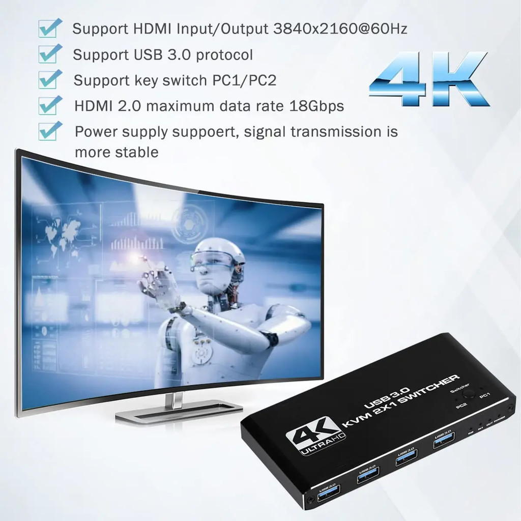 Bộ KVM HDMI từ 2 thiết bị vào 1 màn hình hỗ trợ 4k60hz, 4 cổng usb 3.0 dùng chung - HPS HDM346 ...