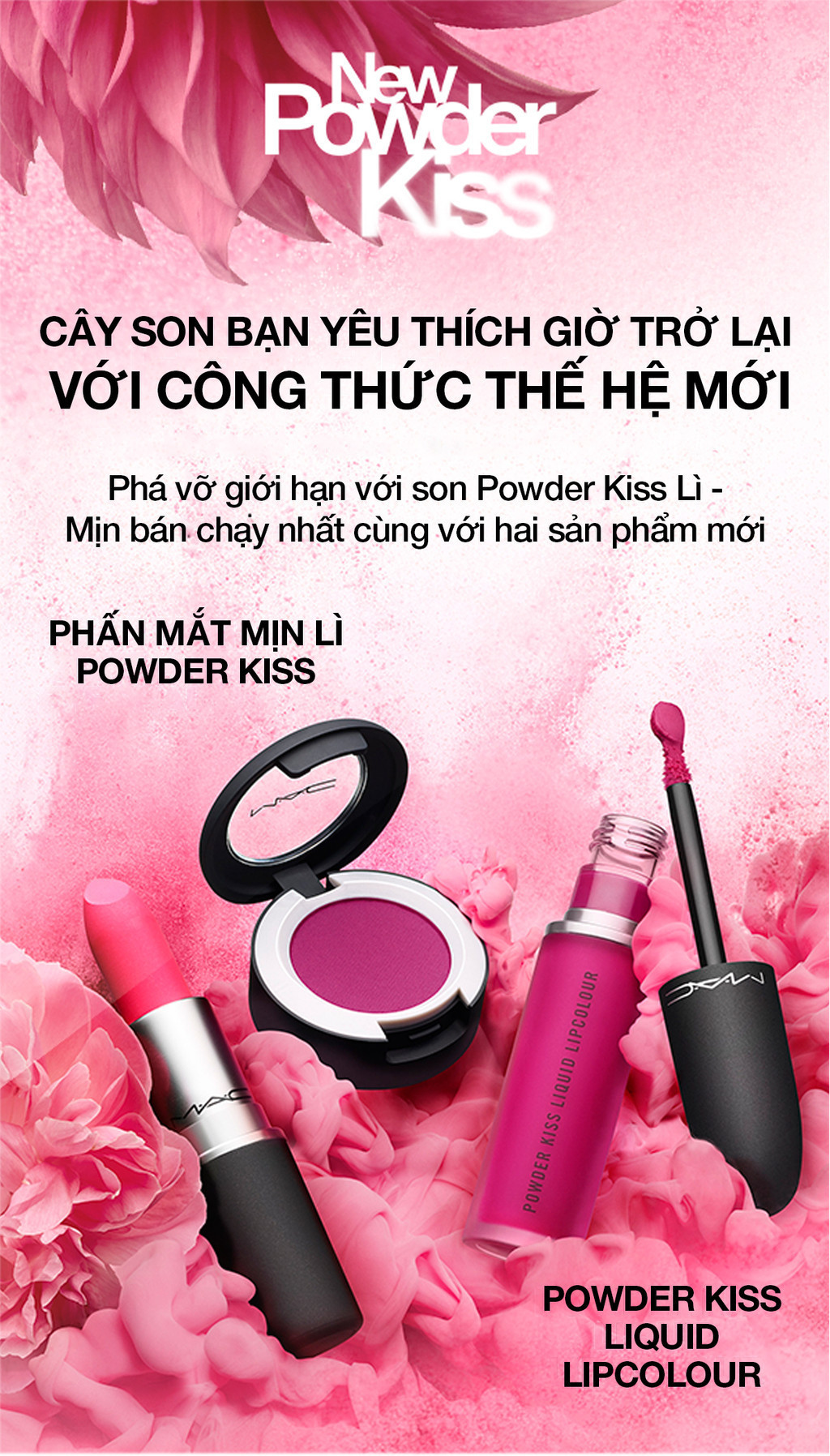 Son kem MAC Powder Kiss Liquid Lipcolour cho hiệu ứng màu mịn màng, làm ...