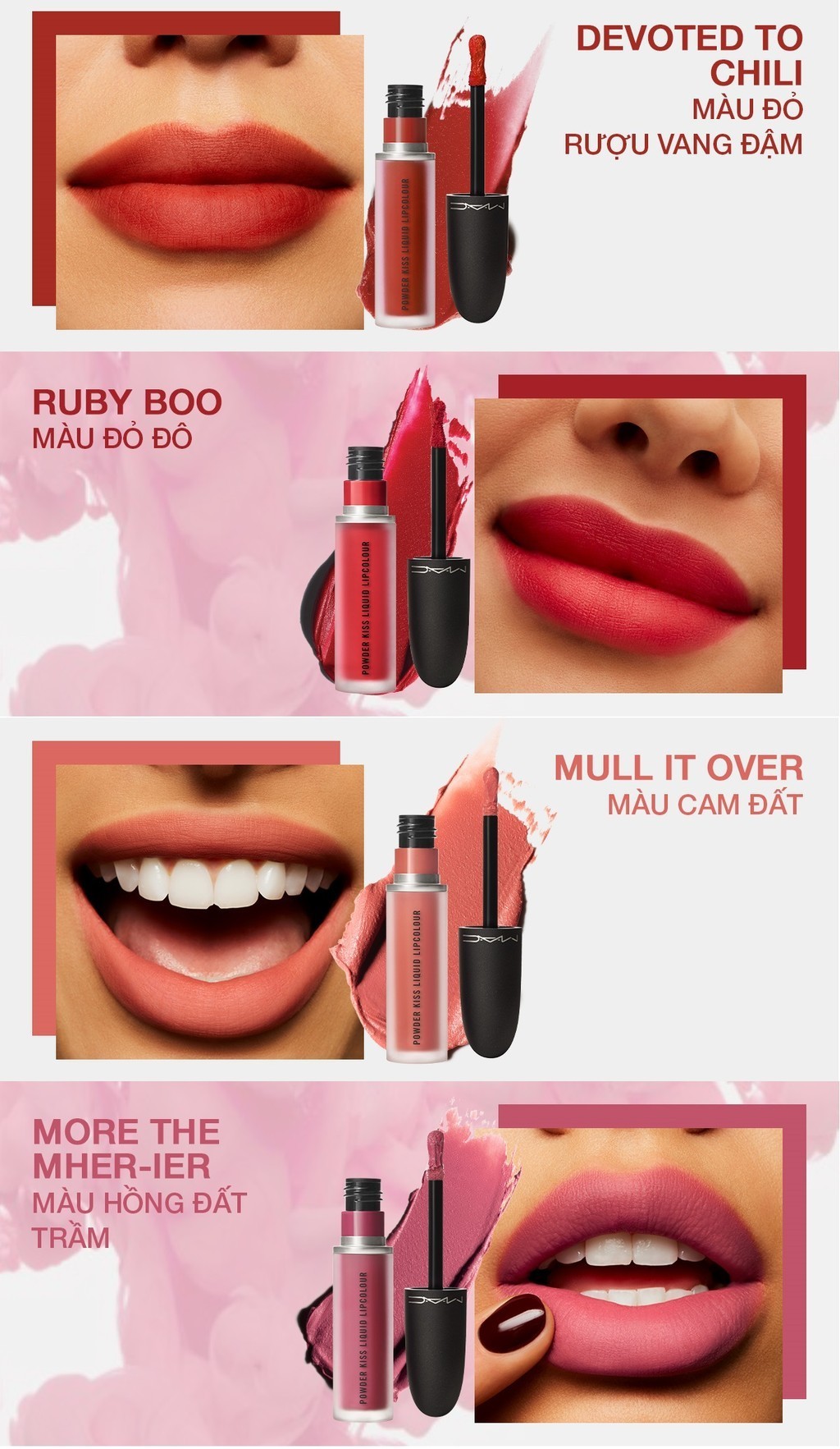 Son kem MAC Powder Kiss Liquid Lipcolour cho hiệu ứng màu mịn màng, làm ...