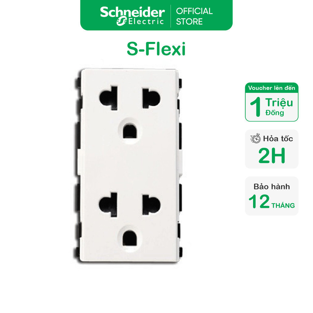 Ổ cắm đôi 3 chấu dòng S-Flexi - Trắng - 16A - 1.5m - size L - Schneider ...