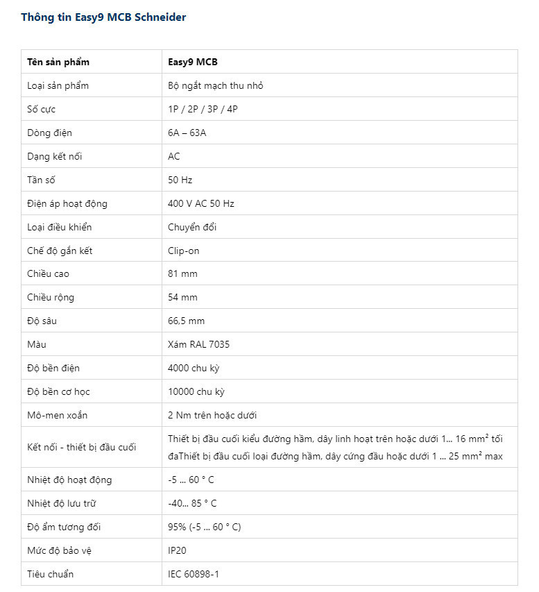 MCB 2P 4,5kA Easy9 Schneider EZ9F34206 EZ9F34210 EZ9F34216 EZ9F34220 EZ9F34225 EZ9F34232 ...