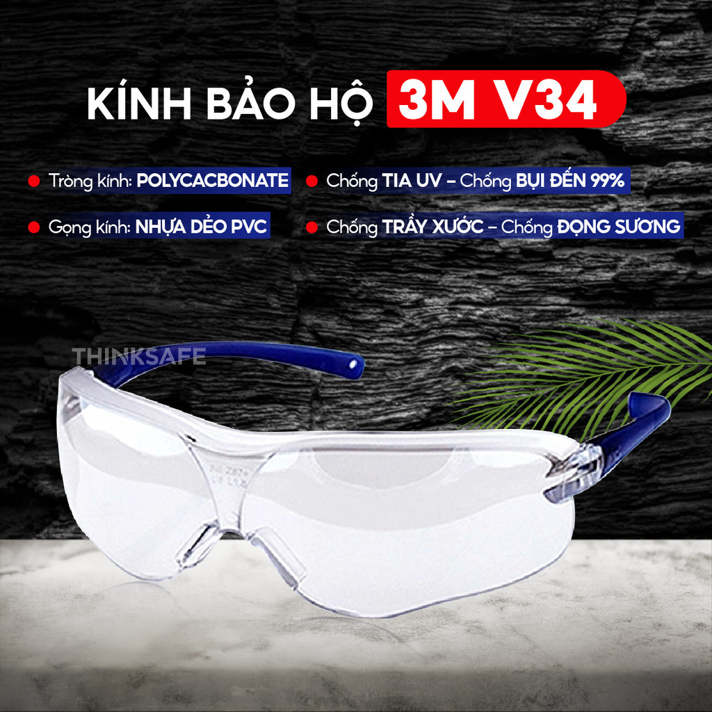 Kính bảo hộ 3M V34 tròng trong, kính chống bụi đi đường chống tia uv ...