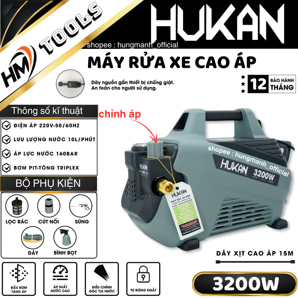 [GEN 2] Máy rửa xe chỉnh áp HUKAN HK-G2-CWM3200, Công suất 3200W, Pit ...