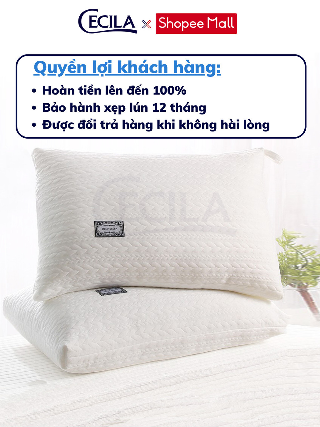 Gối ngủ cao cấp bông gòn tinh khiết CECILA Gối Nệm Y Tế 50*70cm mềm mại ...