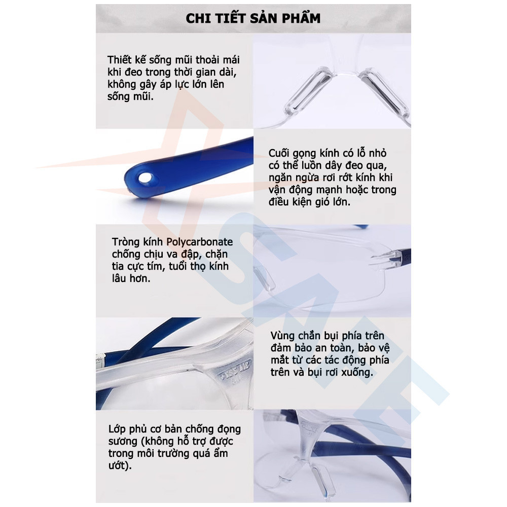 Kính bảo hộ 3M V34 Kính chống bụi chống tia UV, bám hơi nước, chống ...