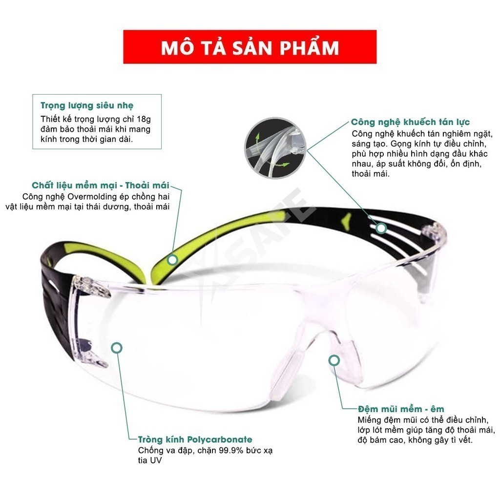 Kính bảo hộ 3M SF401AF kính chống bụi chống tia UV chống đọng sương ...