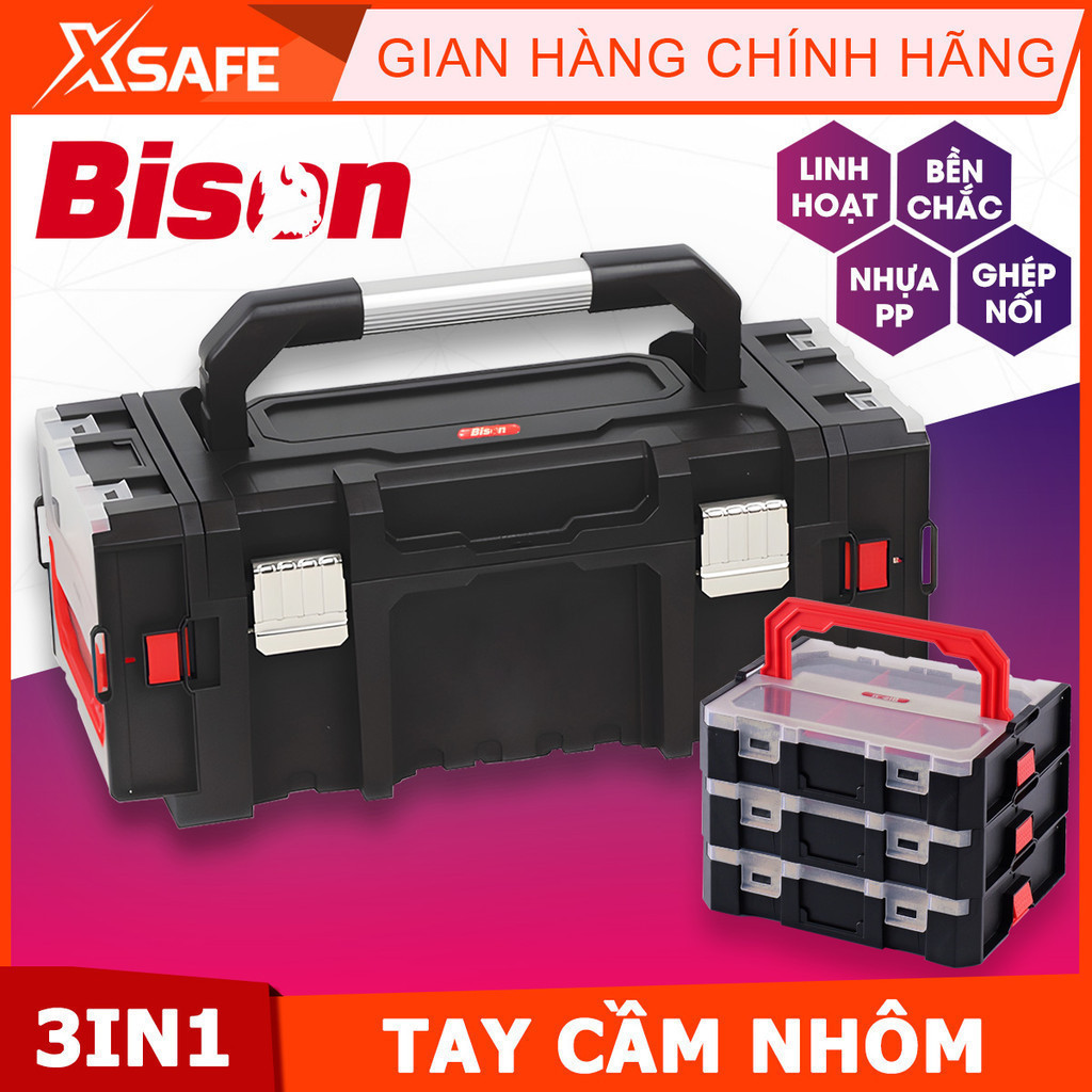 Hộp đựng đồ nghề và linh kiện 3IN1 Bison kích thước 21inch, tay cầm nhôm chắc chắn, chống va đập ...