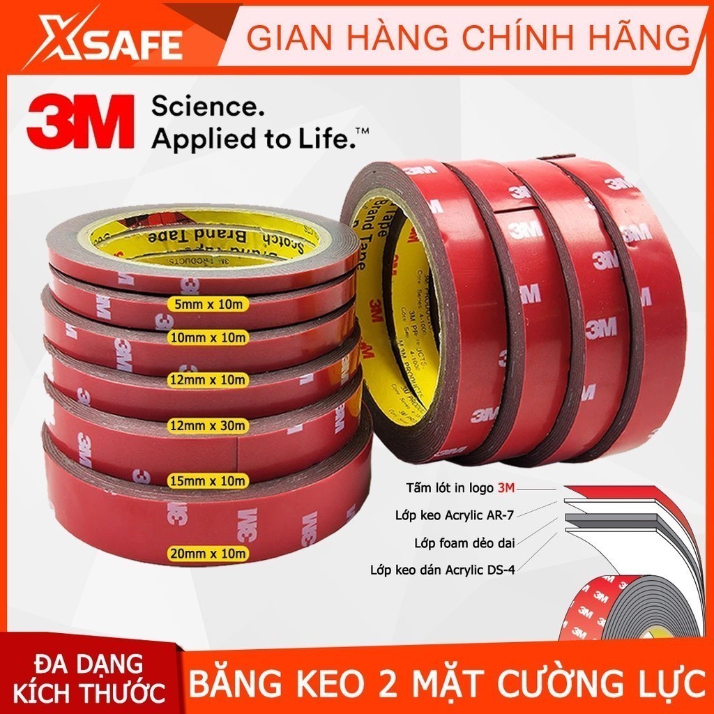 Băng keo 2 mặt cường lực 3M 4229 dài 10M băng keo siêu dính chịu nước ...