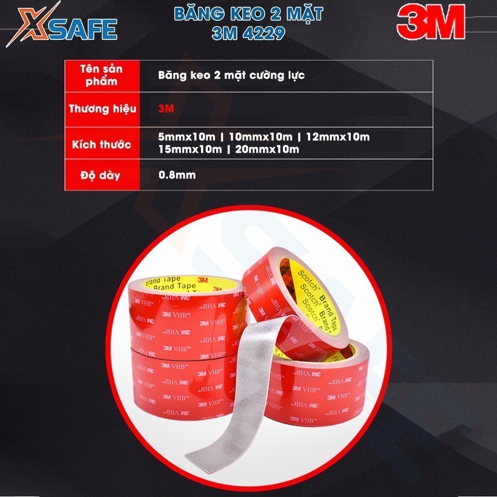 Băng keo 2 mặt cường lực 3M 4229 dài 10M băng keo siêu dính chịu nước ...