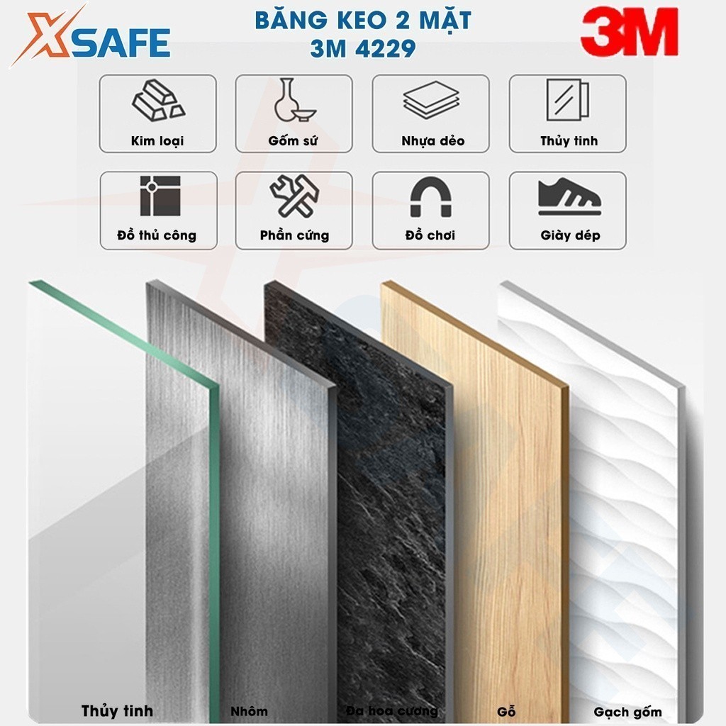 Băng keo 2 mặt cường lực 3M 4229 dài 10M băng keo siêu dính chịu nước ...