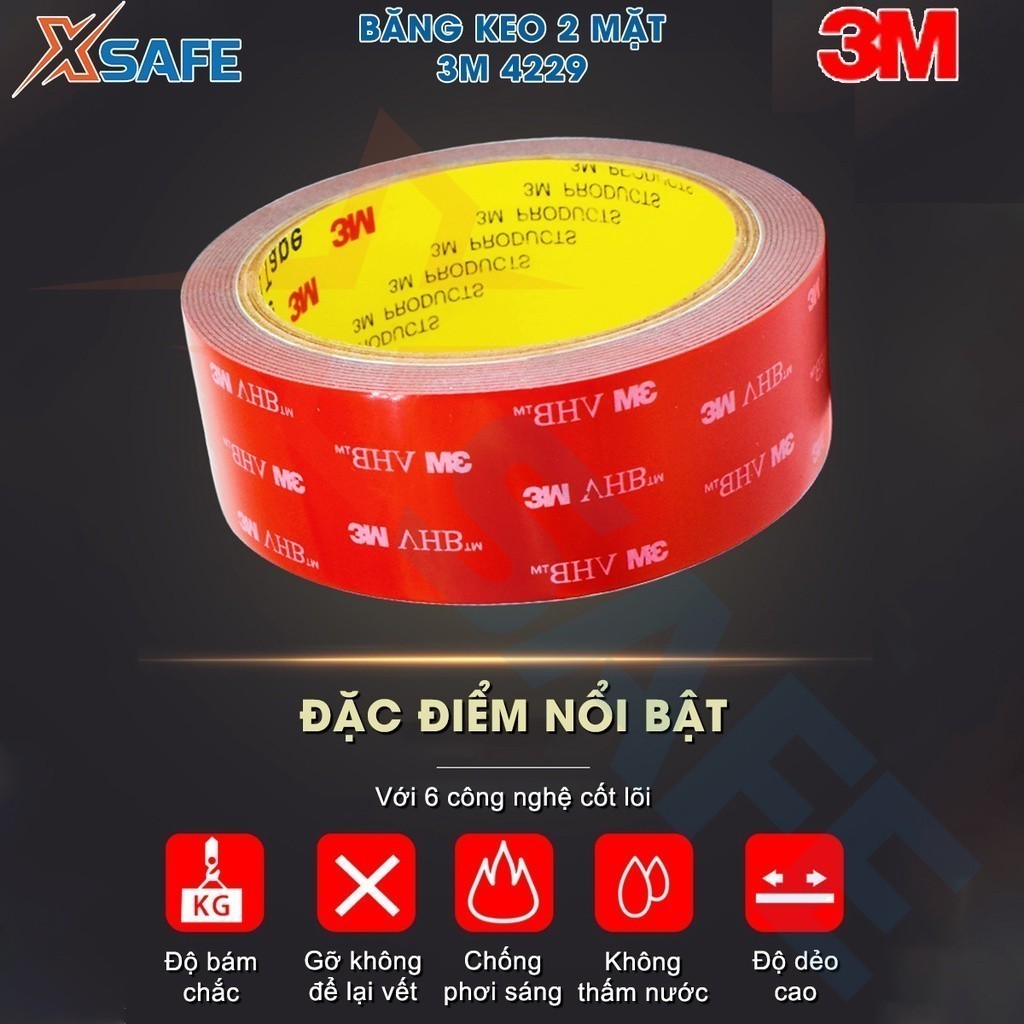 Băng keo 2 mặt cường lực 3M 4229 dài 10M băng keo siêu dính chịu nước ...