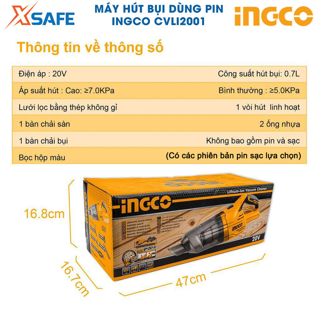 Máy hút bụi dùng pin INGCO 20V CVLI2001 Máy hút bụi cầm tay tiện lợi ...