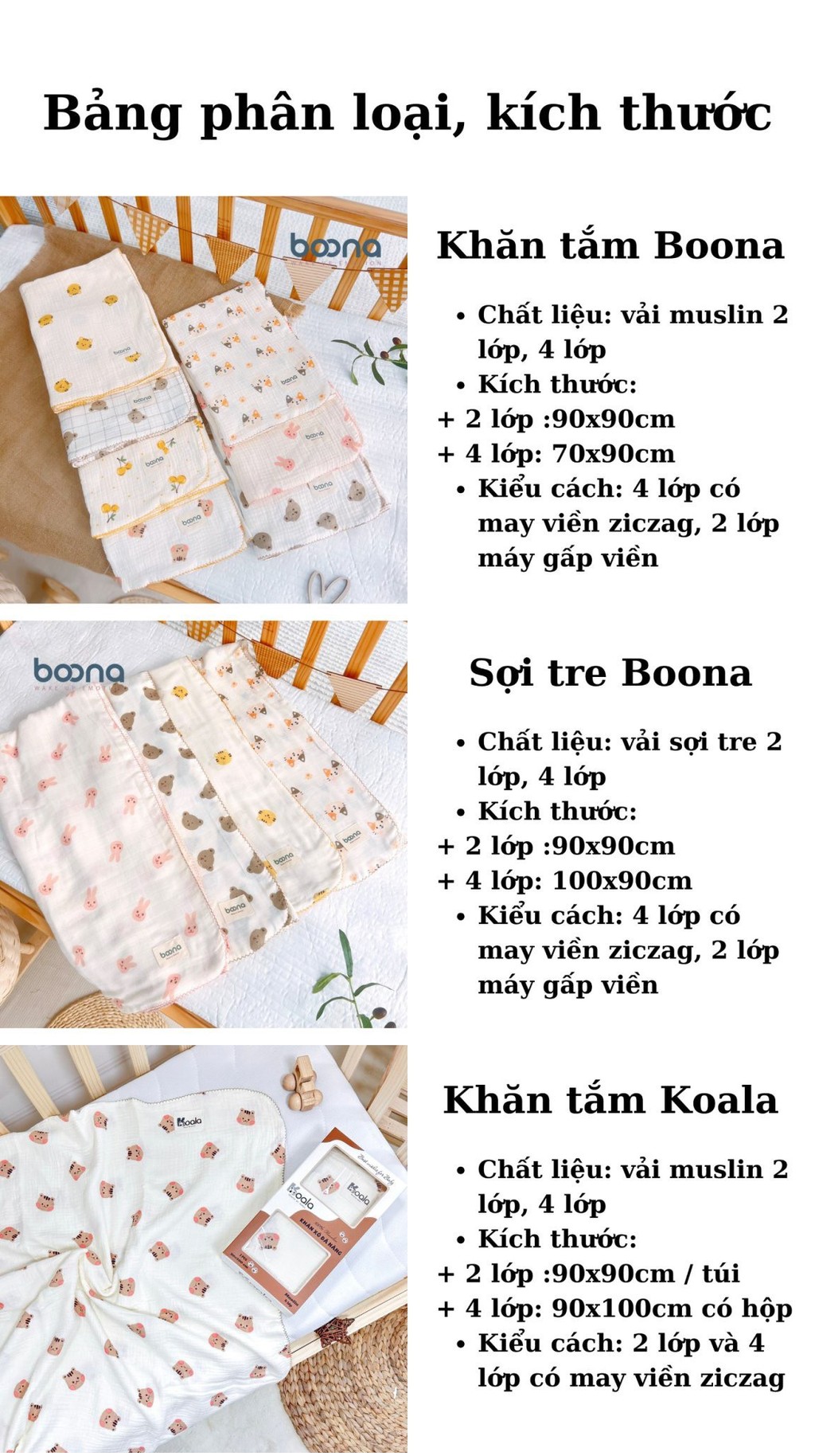 Khăn tắm xô Muslin sợi tre BOONA , KOALA chính hãng 2 lớp, 4 lớp đa năng, mềm mại, thấm hút tốt ...