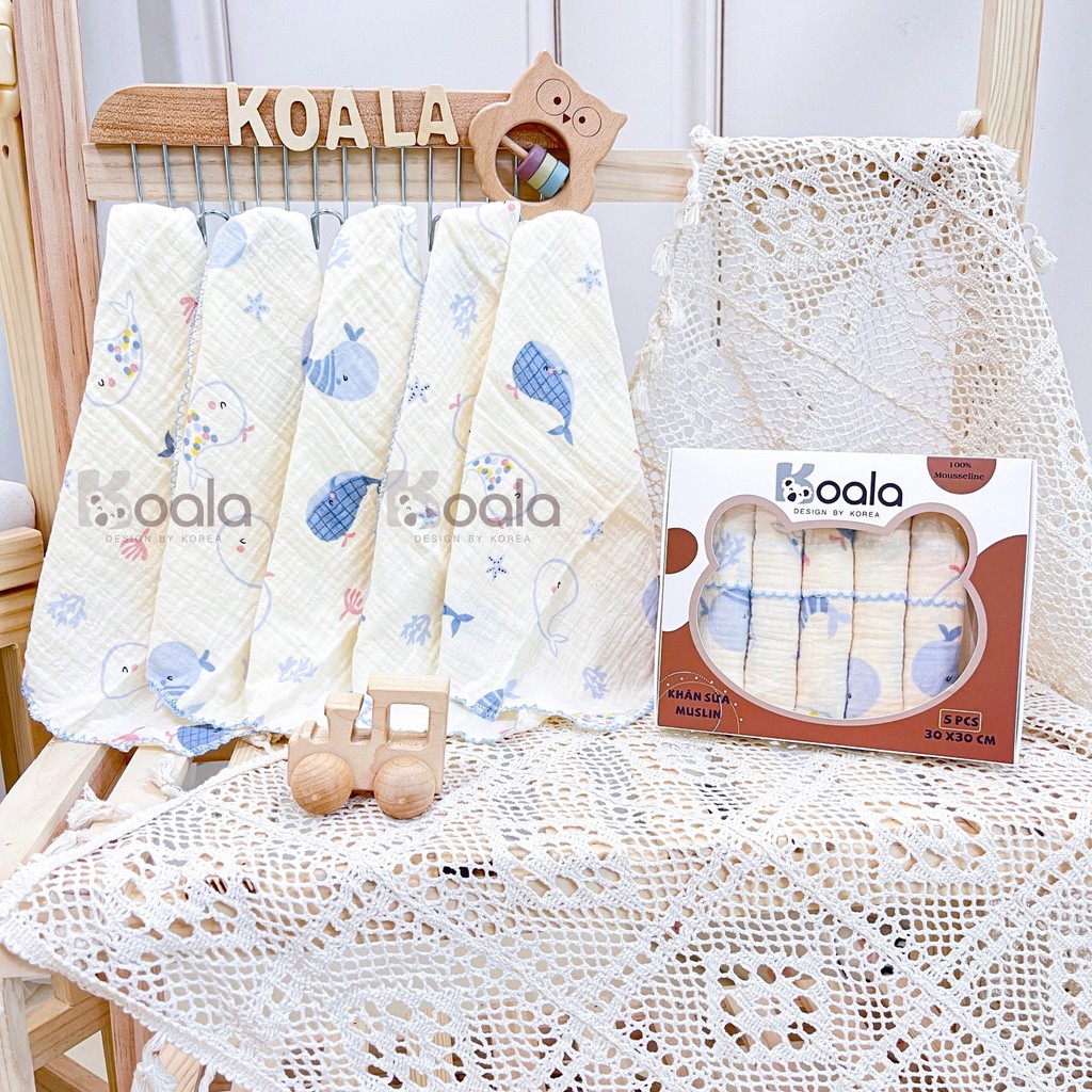 Khăn sữa cho bé Boona, Koala, vải sợi muslin cao cấp 2 lớp và 4 lớp, mềm mịn, thấm hút tốt ...