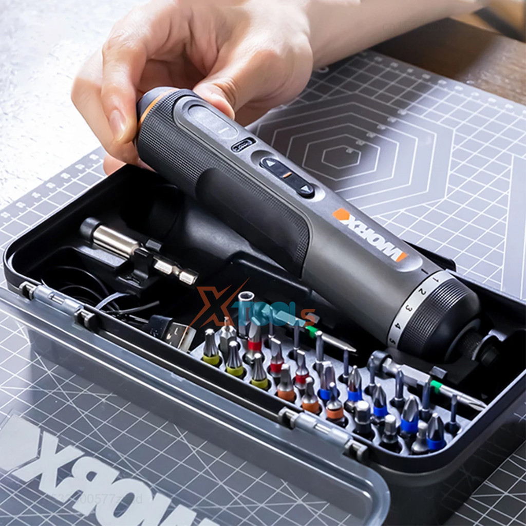 Máy vặn vít dùng pin 4V Worx WX242 máy siết vít 7 Cấp Độ cầm tay kèm 30 đầu vít và đầu nối vít ...