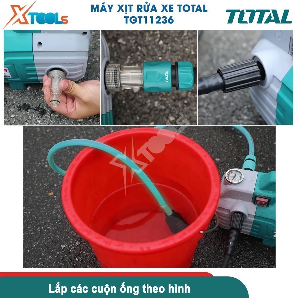 Máy xịt rửa xe áp lực cao TOTAL TGT11236 1500W dây đồng motor từ không chổi than máy xịt rửa áp ...