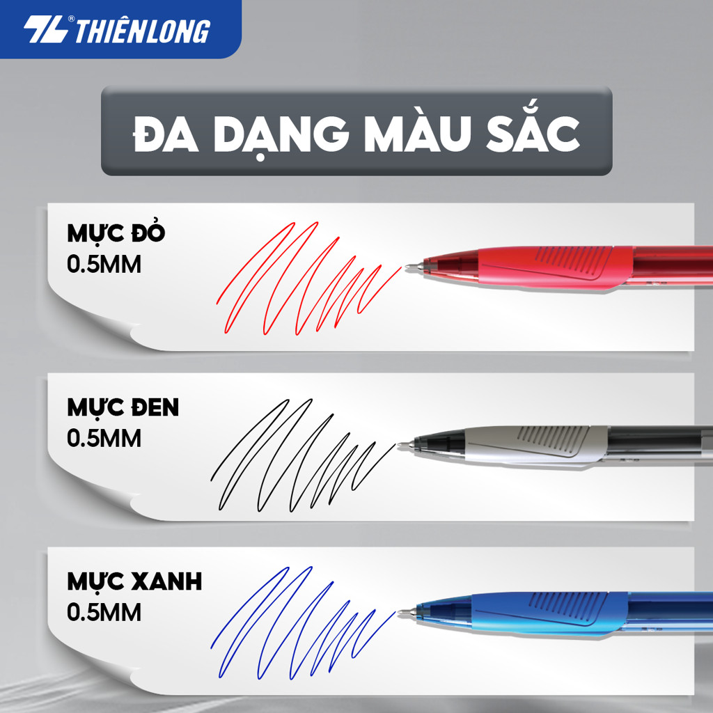 Combo 5 Bút bi Thiên Long TL-095 ngòi 0.5mm - Bút bi Butter Ink viết 3 ...