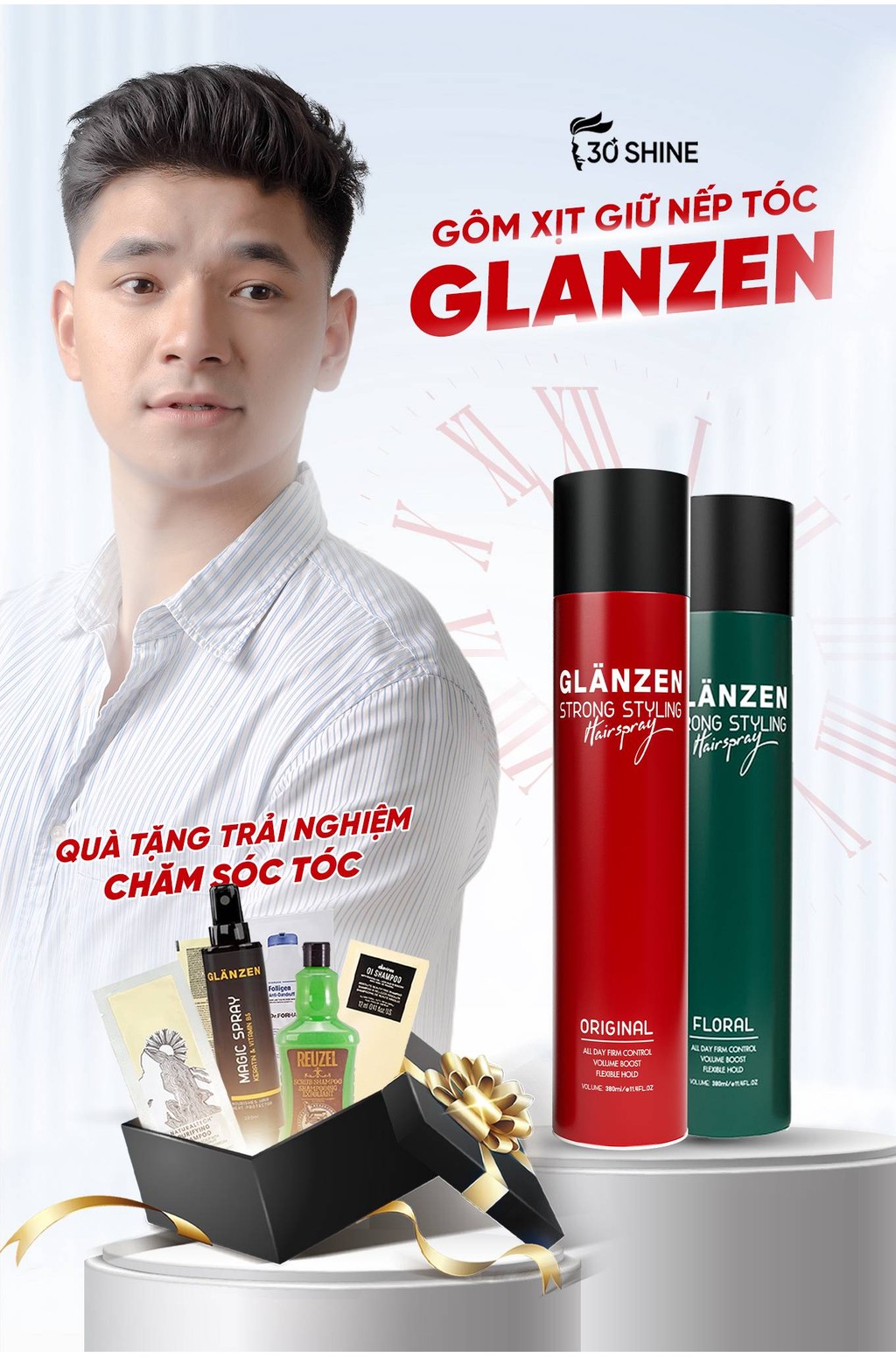 Gôm xịt giữ nếp tóc Glanzen 30Shine phân phối chính hãng giữ nếp tạo ...