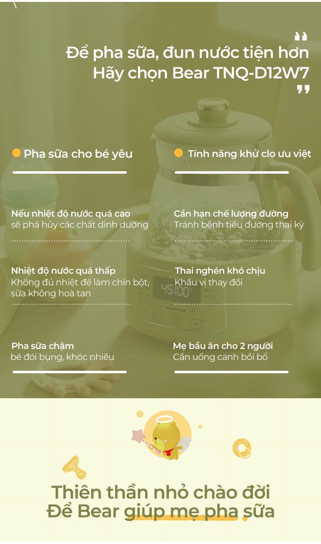 Máy Đun Nước Đa Năng Bear TNQ-D12W7 Máy Hâm Sữa Thông Minh Khử Clo Pha ...