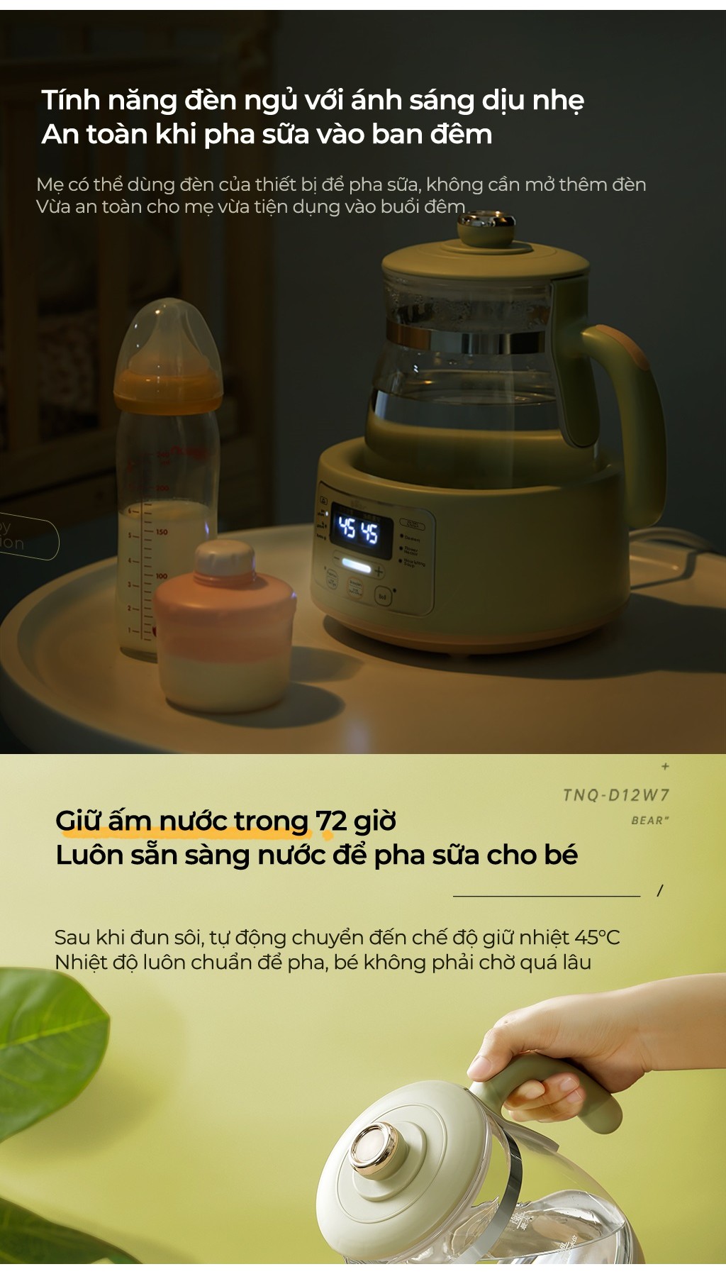 Máy Đun Nước Đa Năng Bear TNQ-D12W7 Máy Hâm Sữa Thông Minh Khử Clo Pha ...