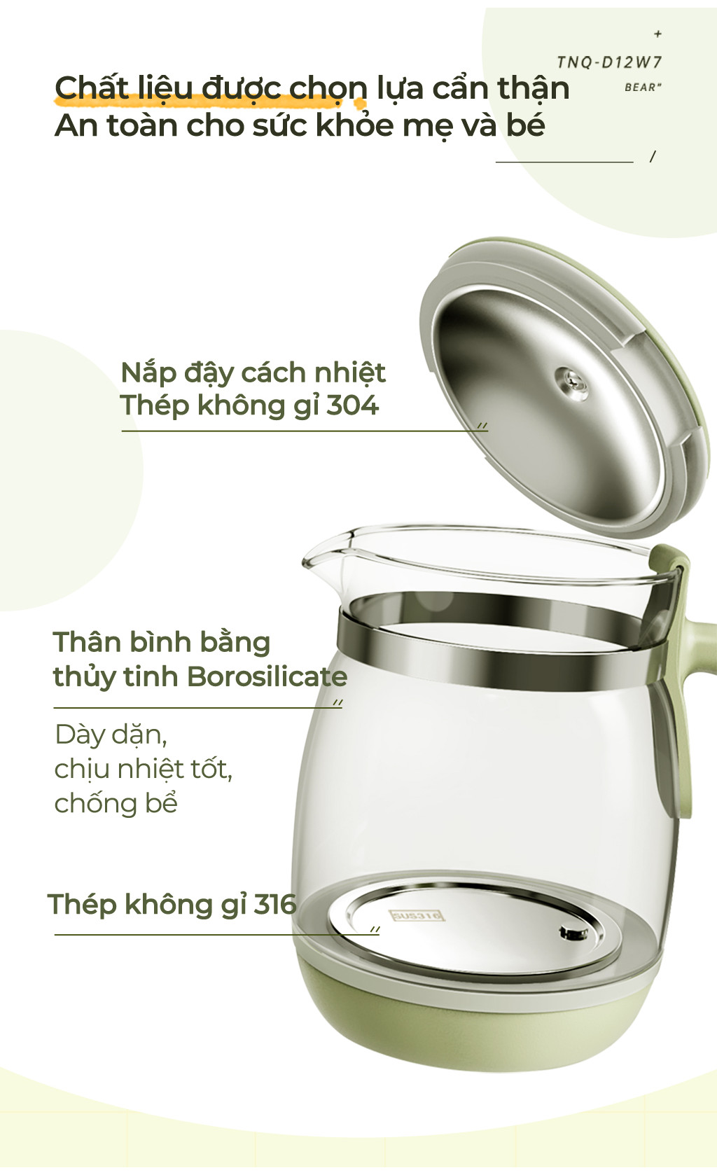 Máy Đun Nước Đa Năng Bear TNQ-D12W7 Máy Hâm Sữa Thông Minh Khử Clo Pha ...