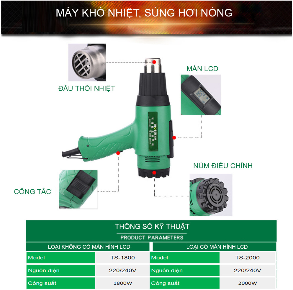 MÁY KHÒ NHIỆT 1800W - 2000W TUOSEN | CHÍNH HÃNG, CÓ CHỈNH NHIỆT, LỰA ...