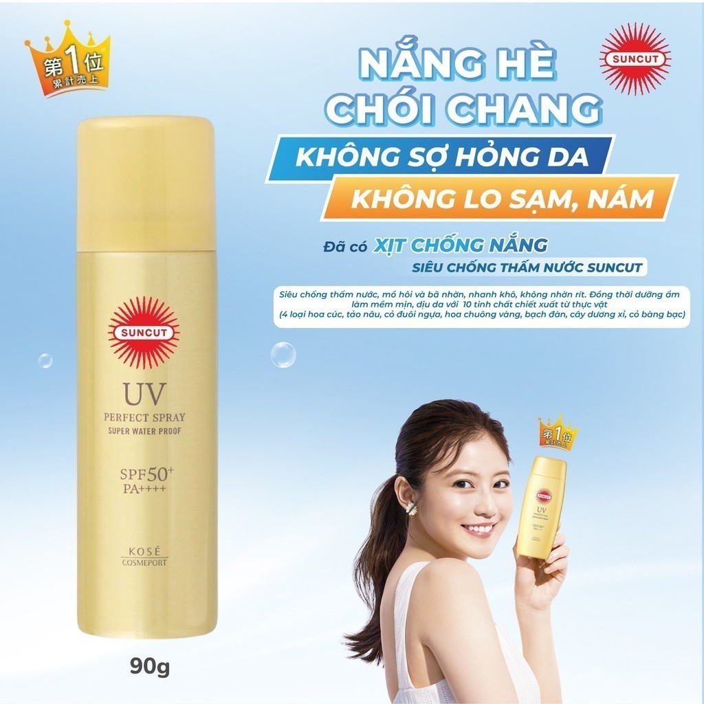Xịt Chống Nắng SUNCUT Kosé Nhật Bản Spf 50+Pa++++ Siêu Chống Thấm Nước, Dưỡng Ẩm Dùng Cho Tóc ...