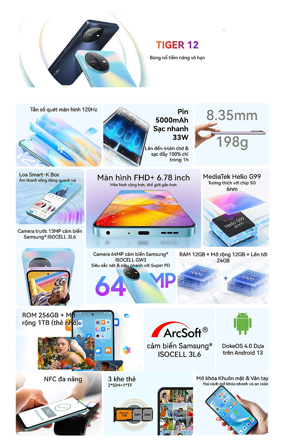 Điện thoại OSCAL TIGER 12 (8+8GB/128GB) (12+12GB/256GB) có hỗ trợ NFC ...