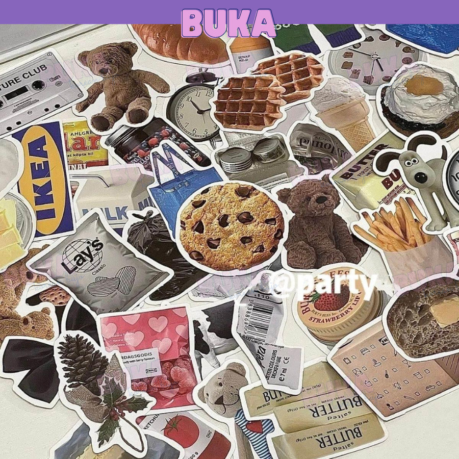 50 tấm sticker phong cách cổ điển Buka, sticker trang trí sổ tay, mũ ...