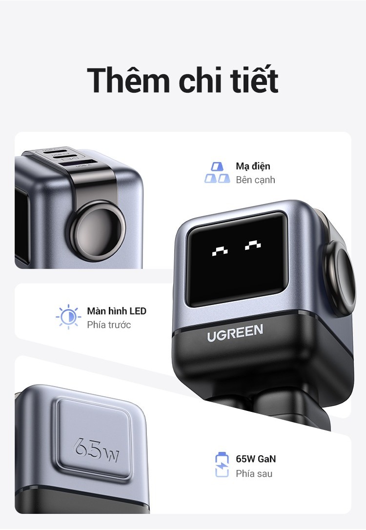 Củ sạc nhanh Robot 65W UGREEN GaN CD361 | Sạc đồng thời 3 thiết bị ...