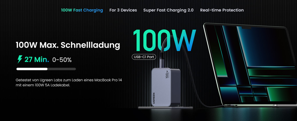 Bộ sạc nhanh UGREEN 100W Nexode GaN Pro X757 | 3 cổng sạc USB C/USB A | Kèm cáp sạc nhanh Type-C ...